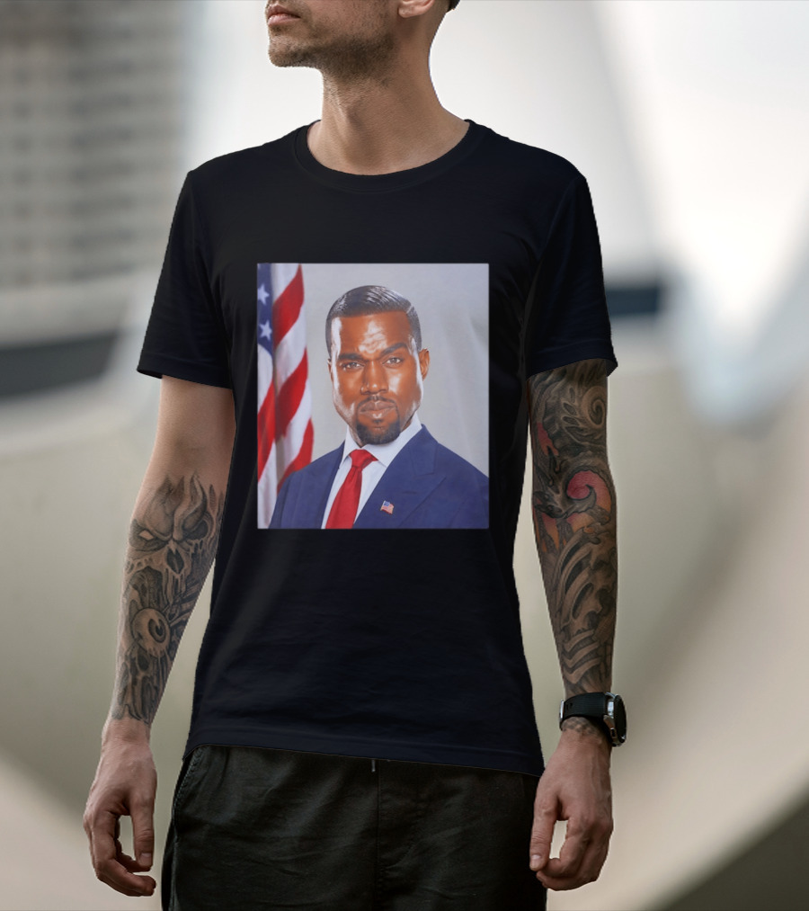 Kanye West Ye Political Portrait American Flag Suit And Tie T-Shirt
