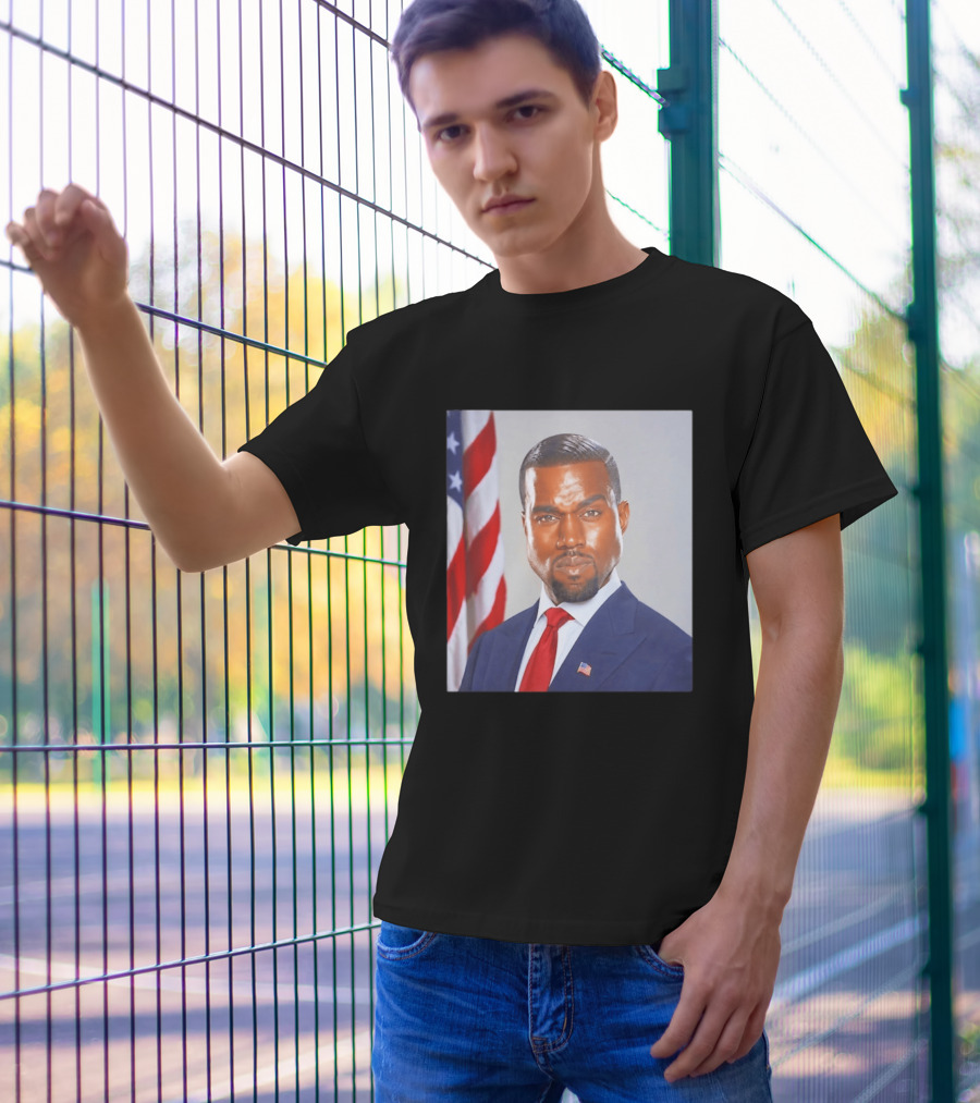 Kanye West Ye Political Portrait American Flag Suit And Tie T-Shirt