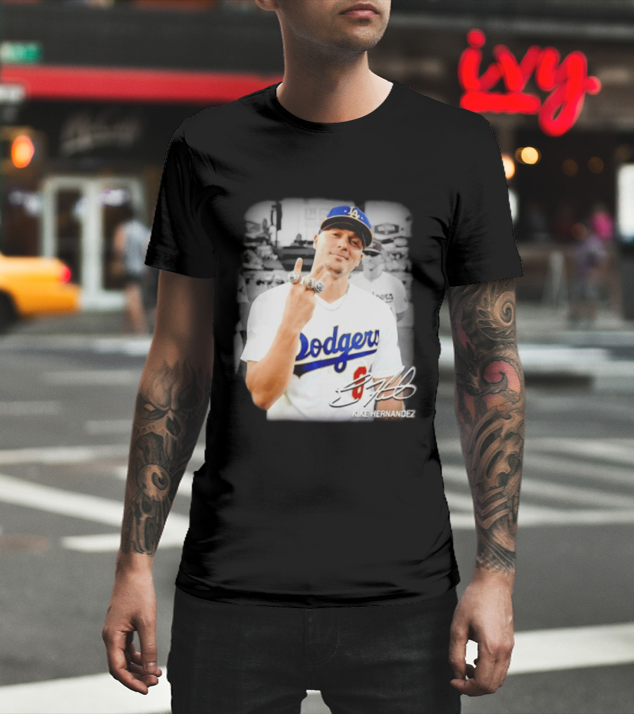 Kike Hernandez Los Angeles Dodgers MLB Number 14 Autographed Photo T-Shirt
