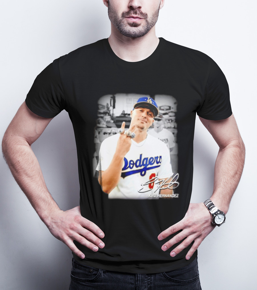Kike Hernandez Los Angeles Dodgers MLB Number 14 Autographed Photo T-Shirt