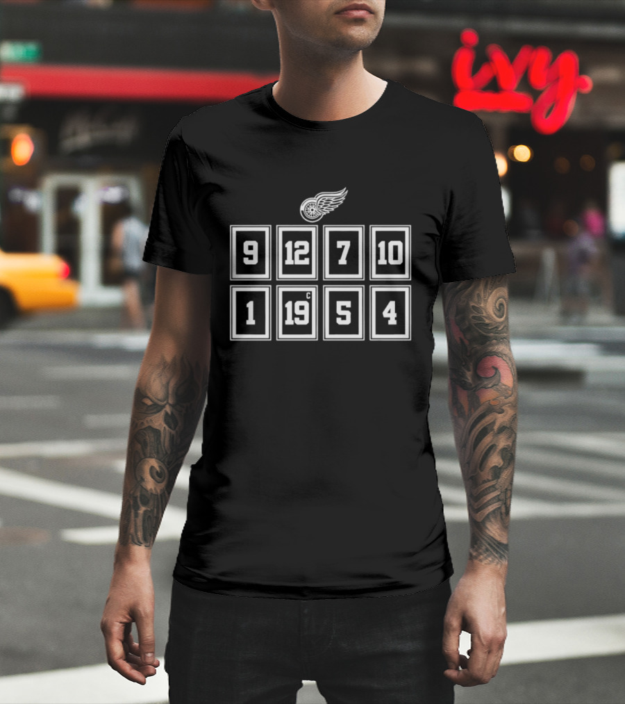 Detroit Red Wings 9 12 7 10 1 19 5 4 Iconic Player Numbers T-Shirt