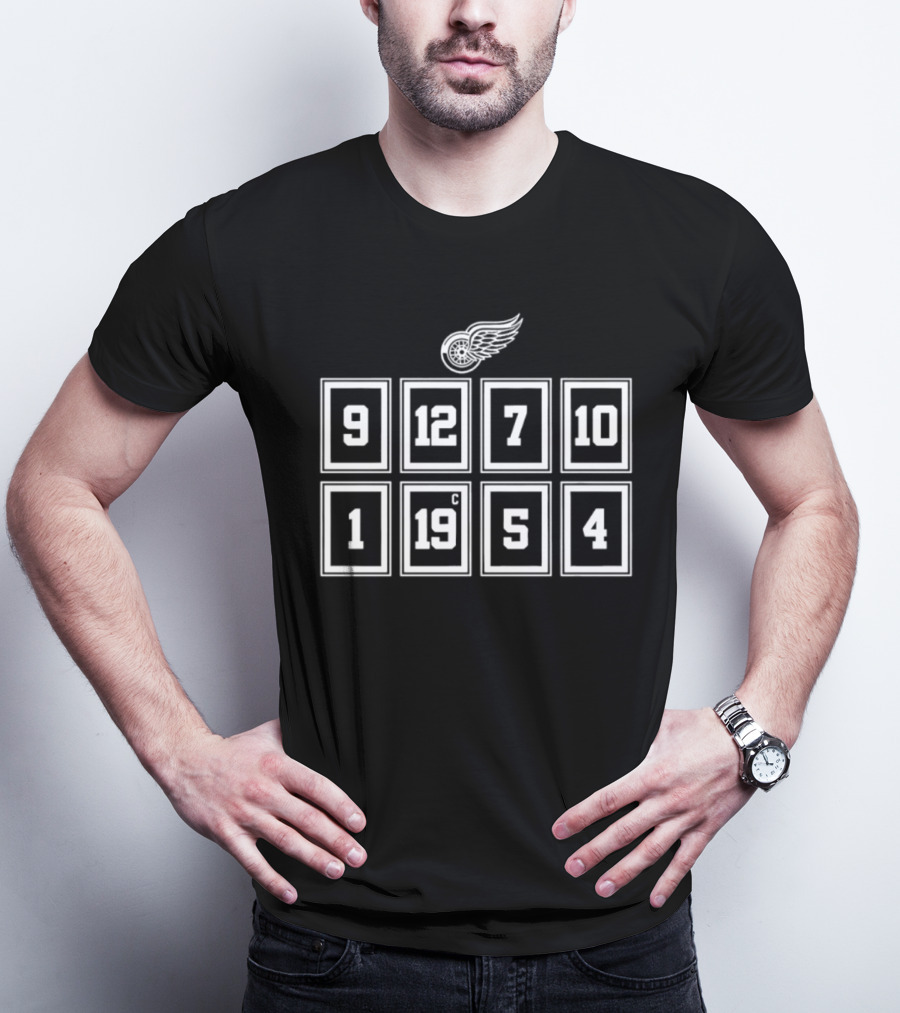 Detroit Red Wings 9 12 7 10 1 19 5 4 Iconic Player Numbers T-Shirt