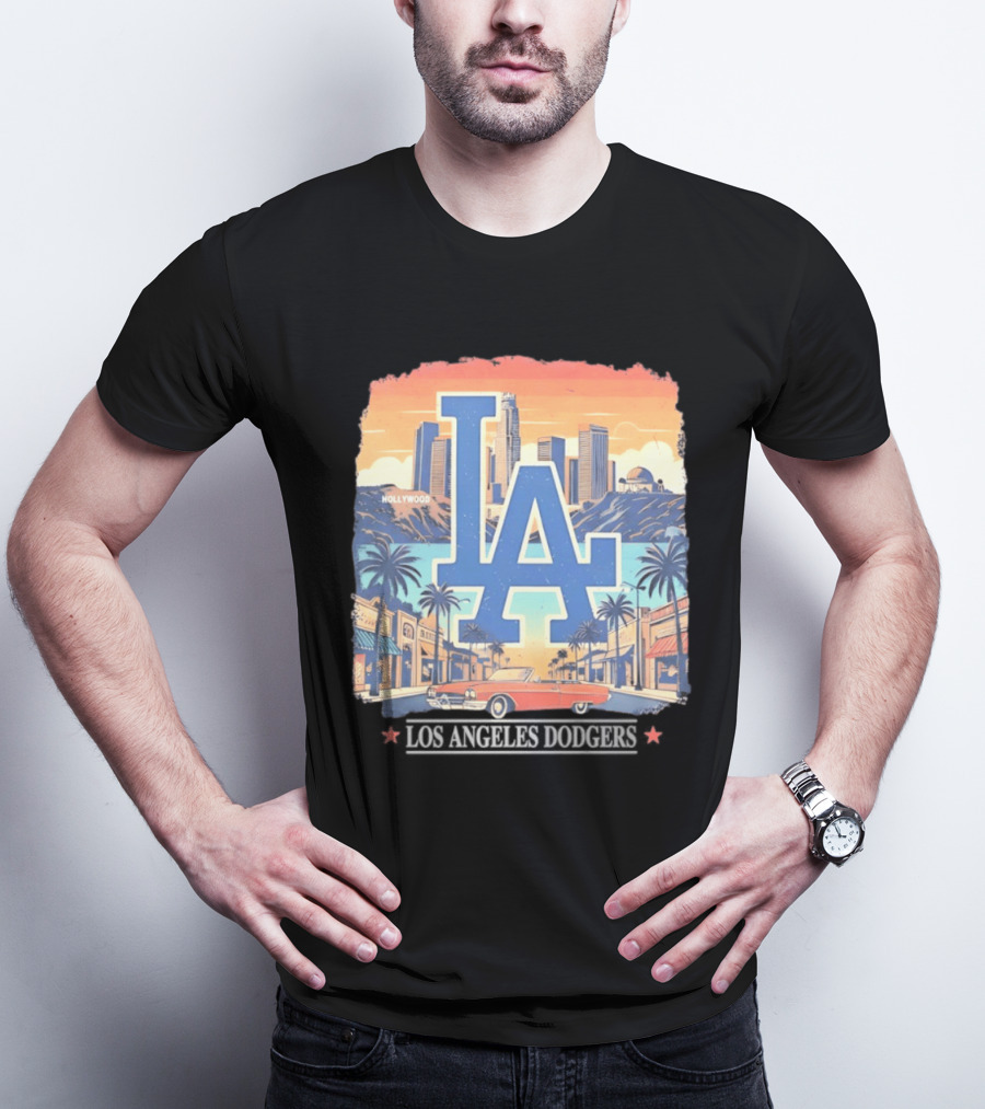Los Angeles Dodgers LA Hollywood Skyline Classic Car T-Shirt