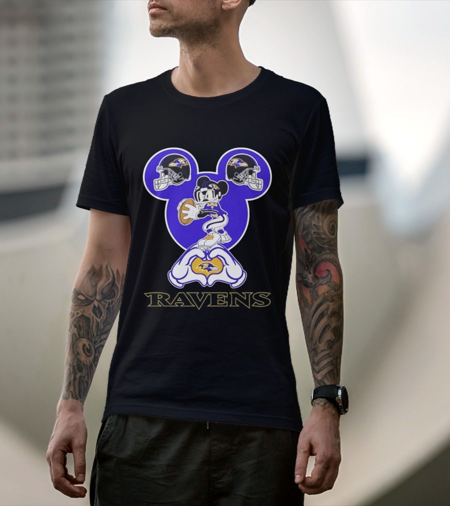 Mickey Mouse Baltimore Ravens Football Love Ravens Helmets T-Shirt