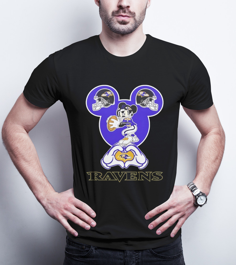Mickey Mouse Baltimore Ravens Football Love Ravens Helmets T-Shirt