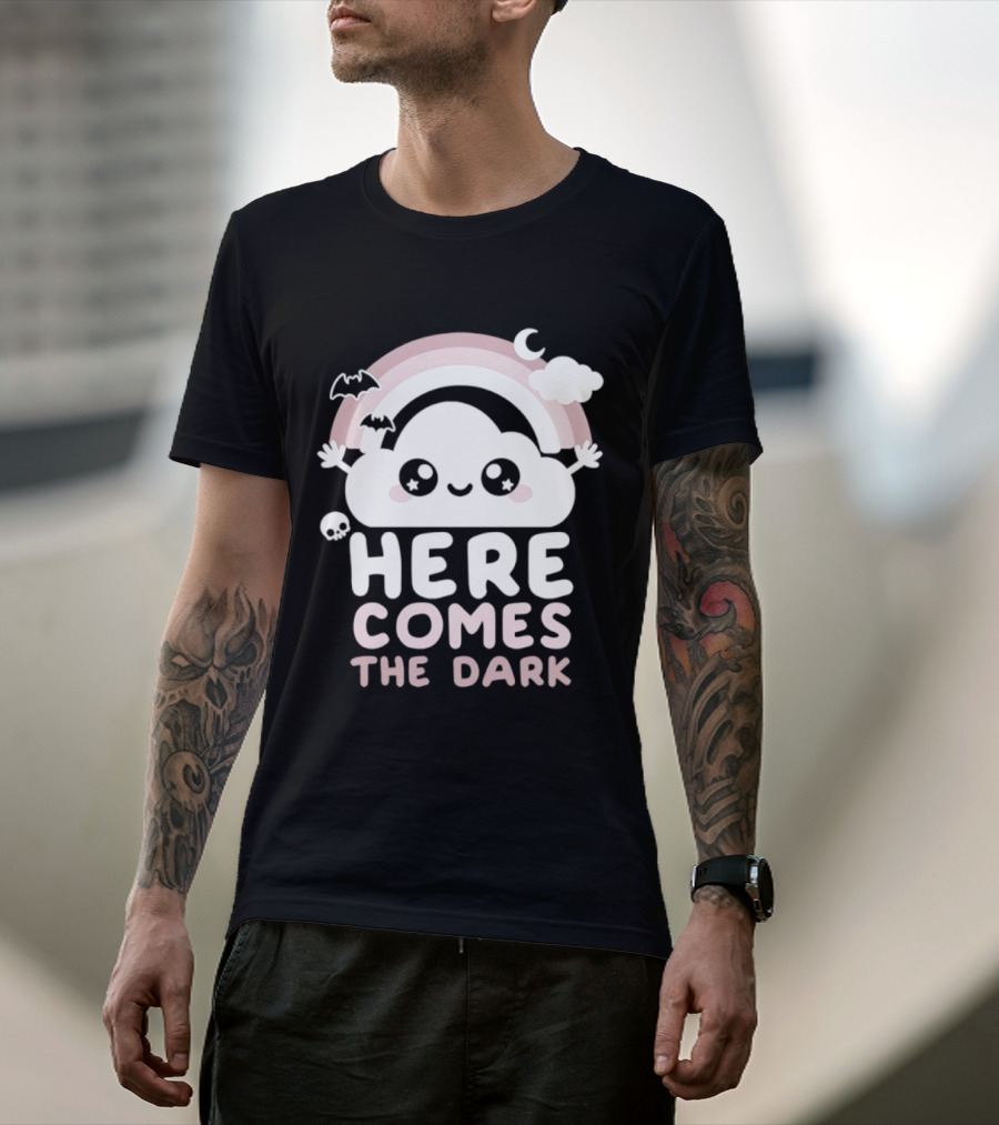 Here Comes The Dark Cute Cloud Rainbow Bats Moon And Stars T-Shirt