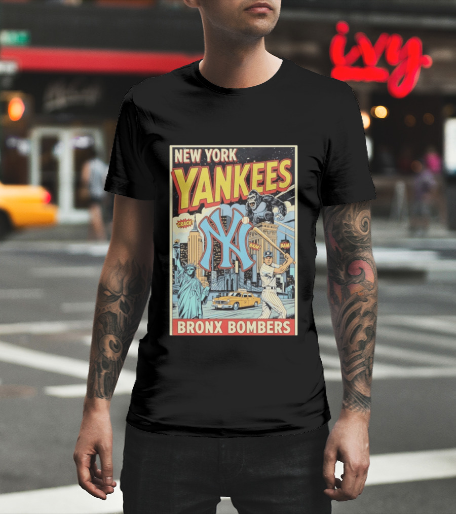 New York Yankees Bronx Bombers King Kong Baseball Statue Of Liberty Taxi Skyline T-Shirt