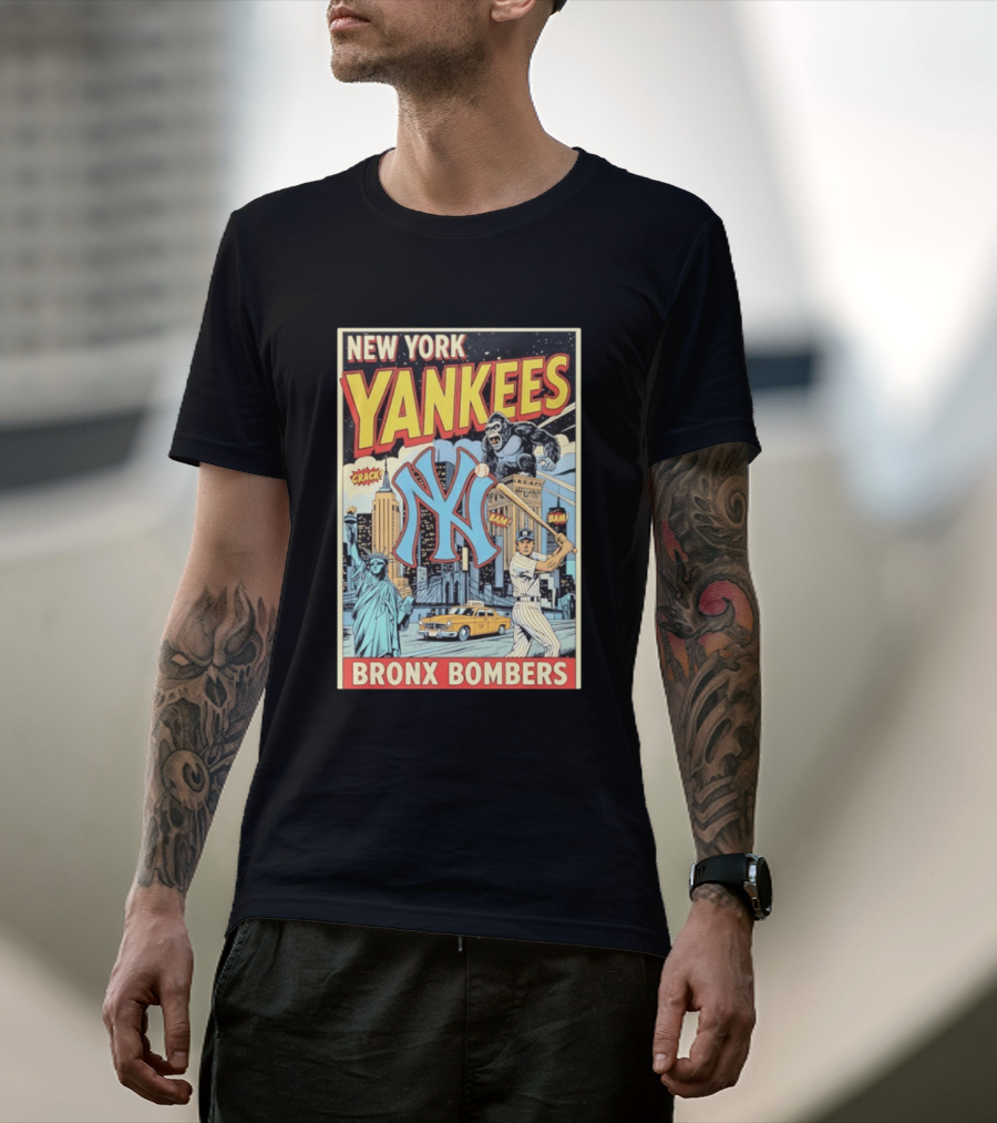 New York Yankees Bronx Bombers King Kong Baseball Statue Of Liberty Taxi Skyline T-Shirt