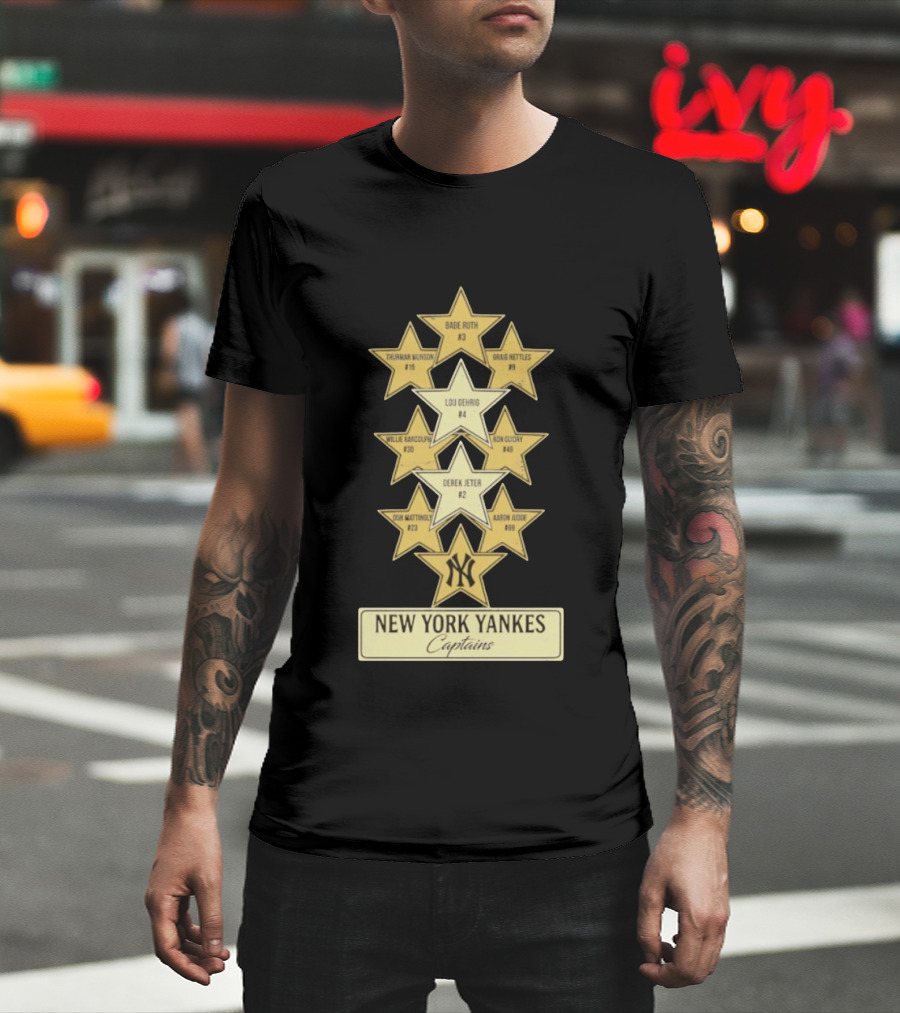 New York Yankees Captains Babe Ruth Lou Gehrig Derek Jeter Thurman Munson Graig Nettles Willie Randolph Ron Guidry Don Mattingly Aaron Judge T-Shirt