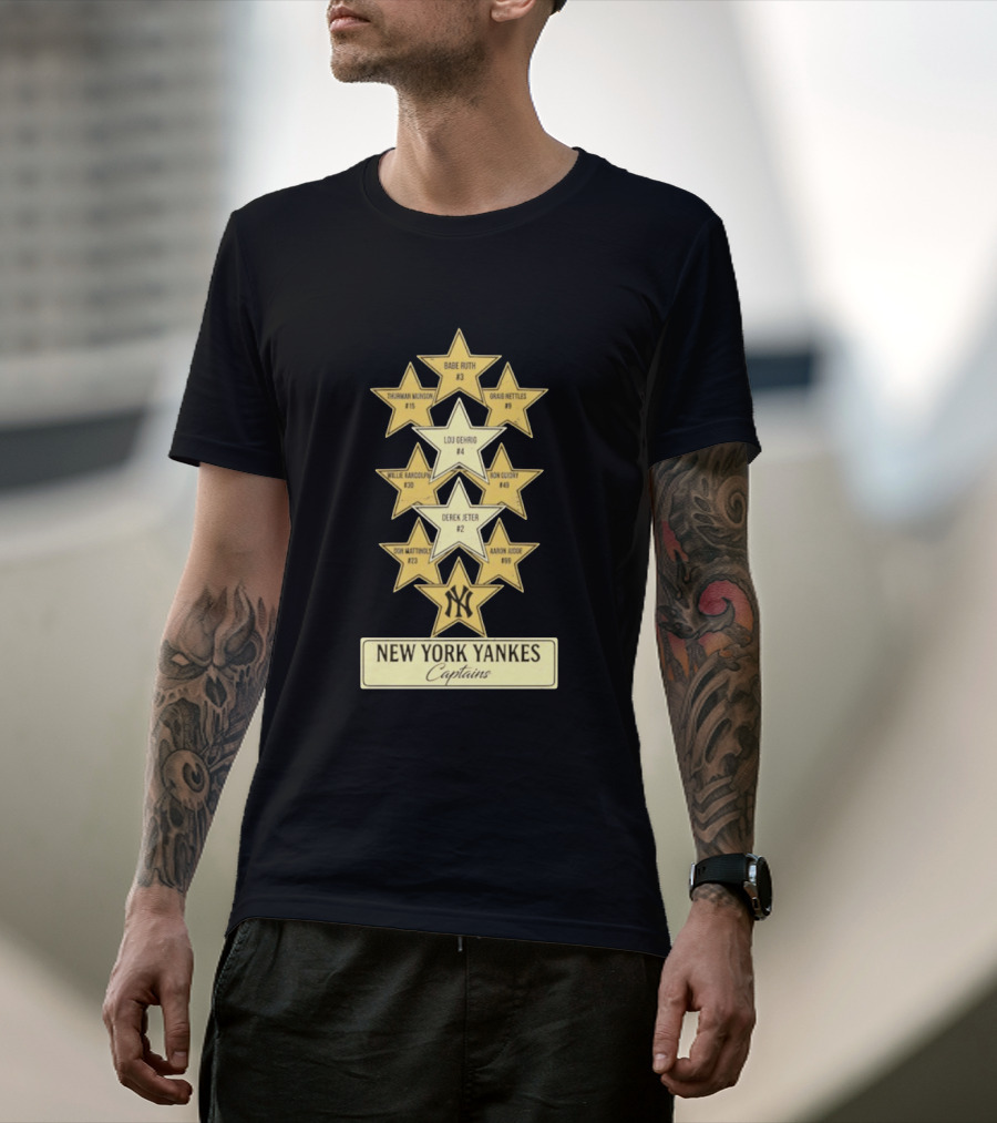 New York Yankees Captains Babe Ruth Lou Gehrig Derek Jeter Thurman Munson Graig Nettles Willie Randolph Ron Guidry Don Mattingly Aaron Judge T-Shirt