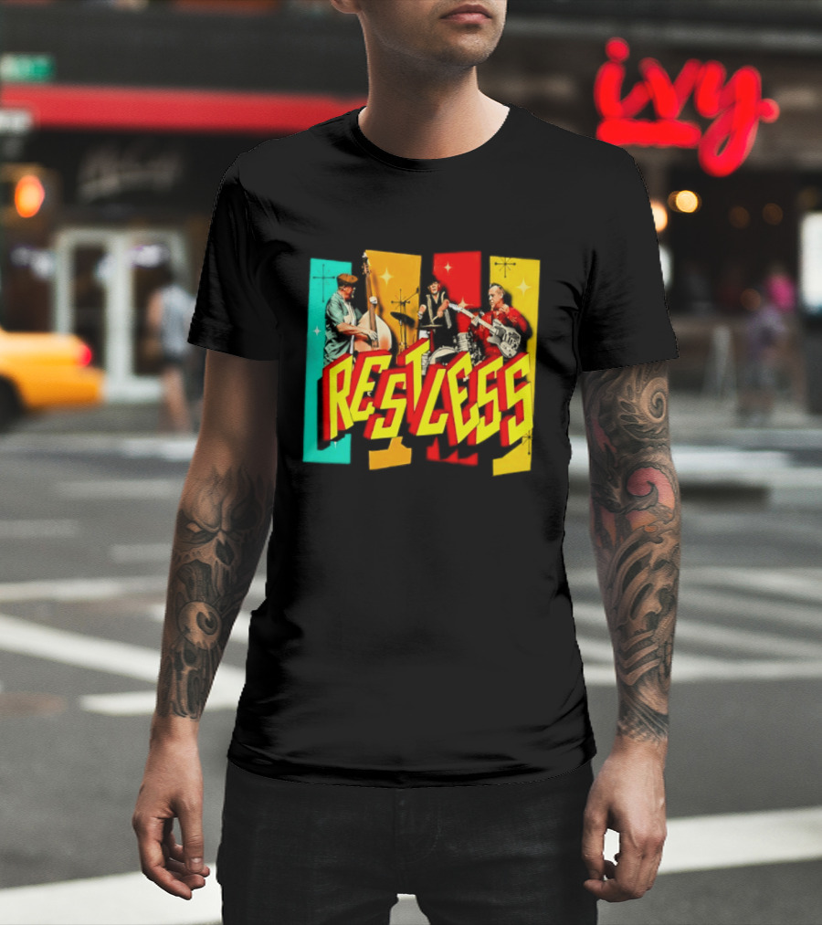 Restless Band Rockabilly Psychobilly Music Members Colorful Performance T-Shirt