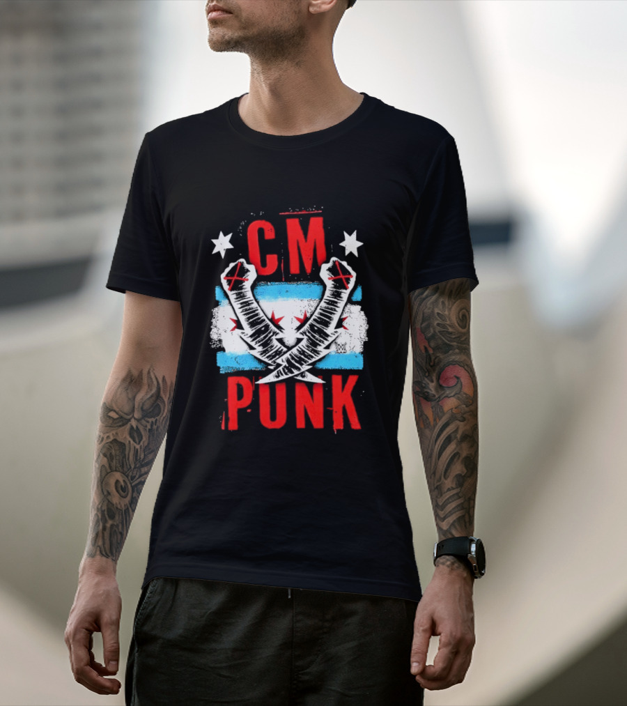 CM Punk Chicago Flag Lightning Bolt Fist WWE Stars T-Shirt