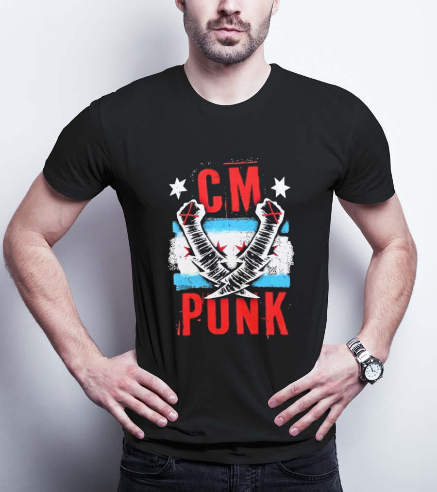 CM Punk Chicago Flag Lightning Bolt Fist WWE Stars T-Shirt