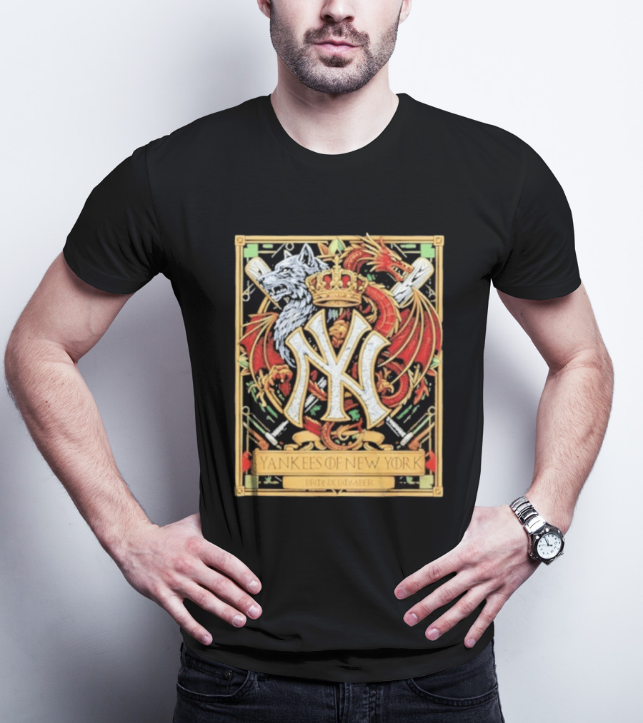 Yankees Of New York Bronx Bomber MLB Baseball Wolf Dragon Crown NY Crest T-Shirt