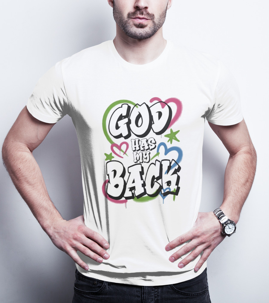 God Has My Back Faith Inspirational Religious Hearts Stars T-Shirt