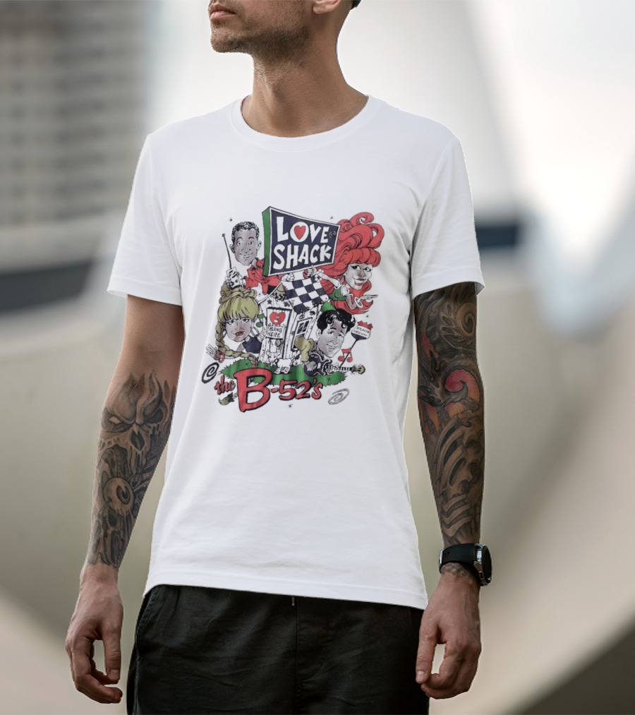 The B 52's Love Shack Cartoon Artwork Featuring Band Members T-Shirt