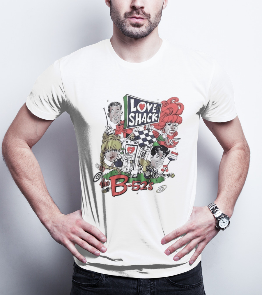 The B 52's Love Shack Cartoon Artwork Featuring Band Members T-Shirt