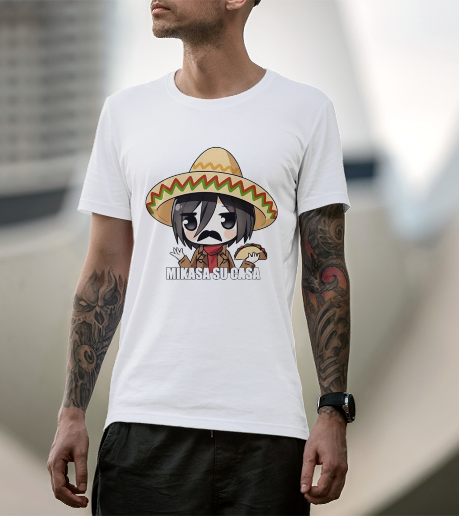 Mikasa Su Casa Funny Anime Taco Sombrero Mikasa Ackerman T-Shirt