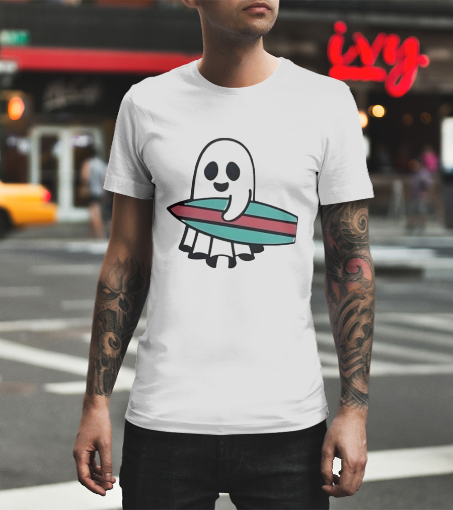 Ghost With Surfboard Adventure Surfing Ghost Fun T-Shirt