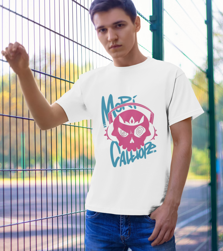 Mori Calliope Pink Skull With Headphones T-Shirt