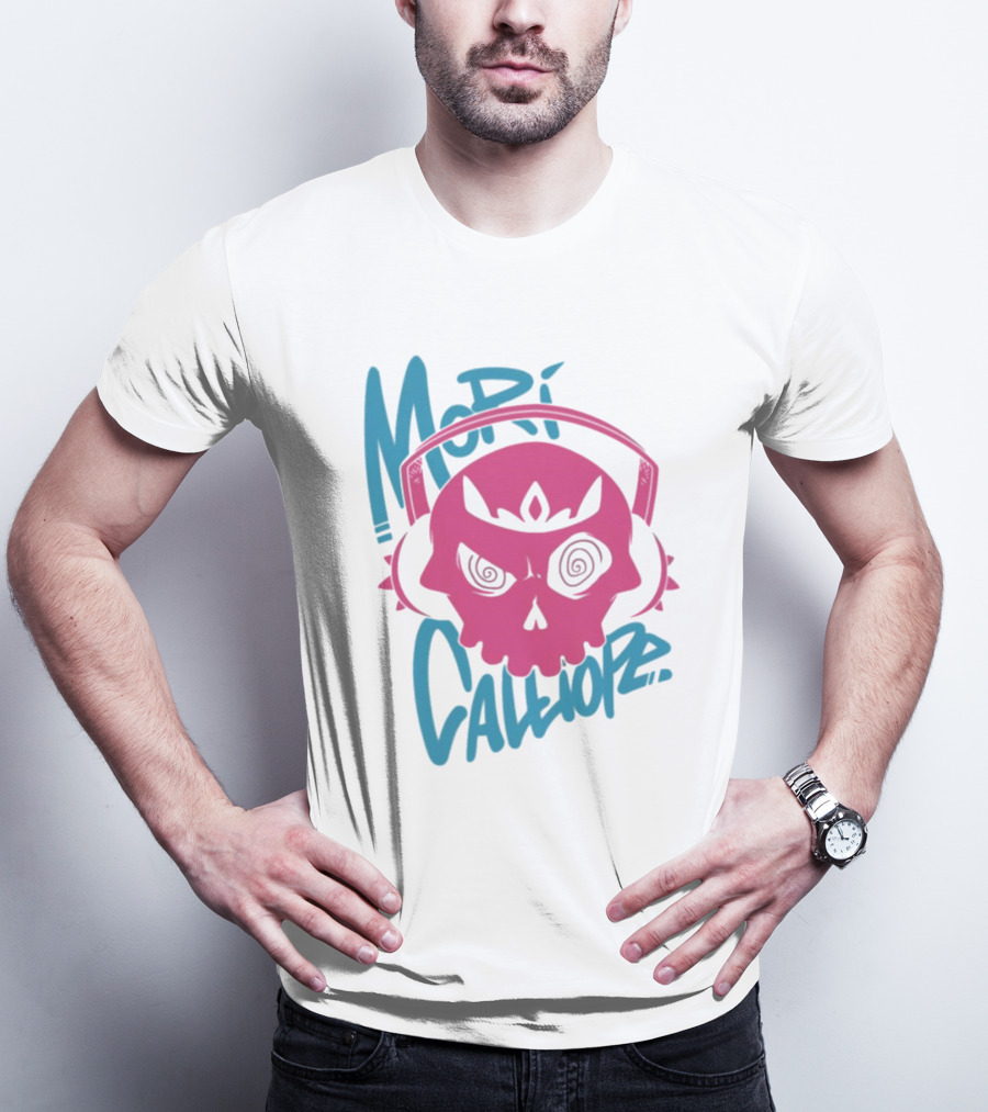 Mori Calliope Pink Skull With Headphones T-Shirt