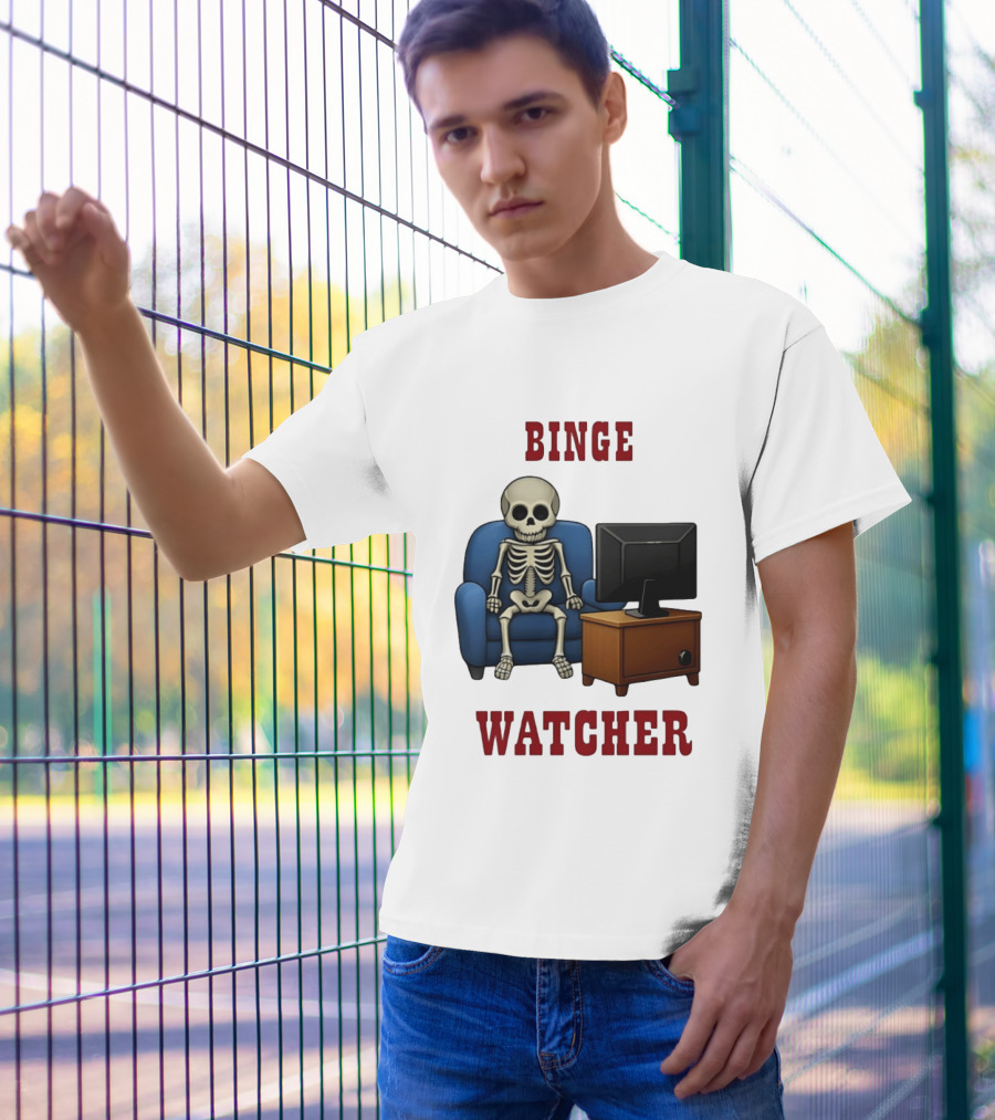 Binge Er Skeleton On Couch With TV T-Shirt