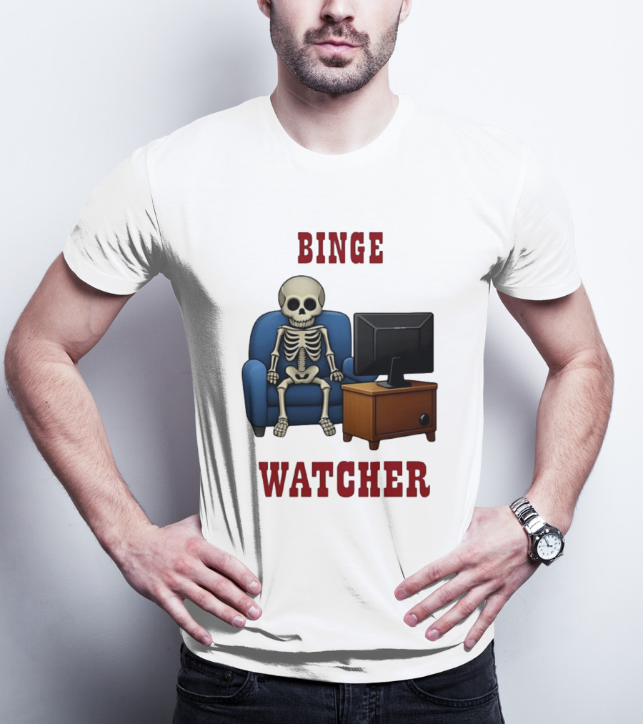 Binge Er Skeleton On Couch With TV T-Shirt
