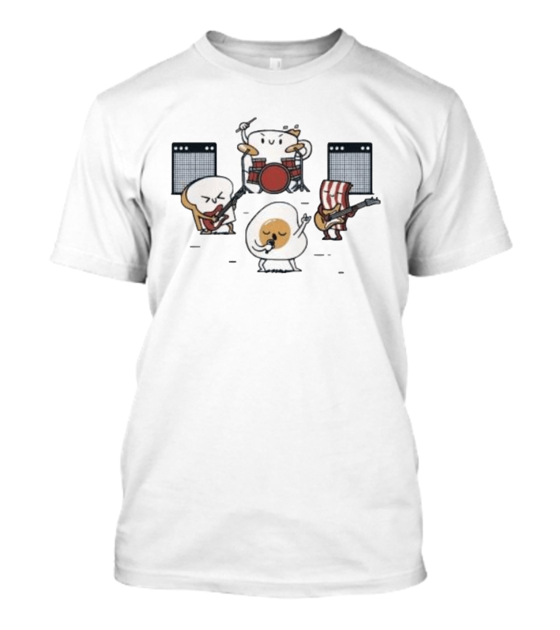 Breakfast Food Band Music Egg Bacon Toast Drumming And Guitar T-Shirt