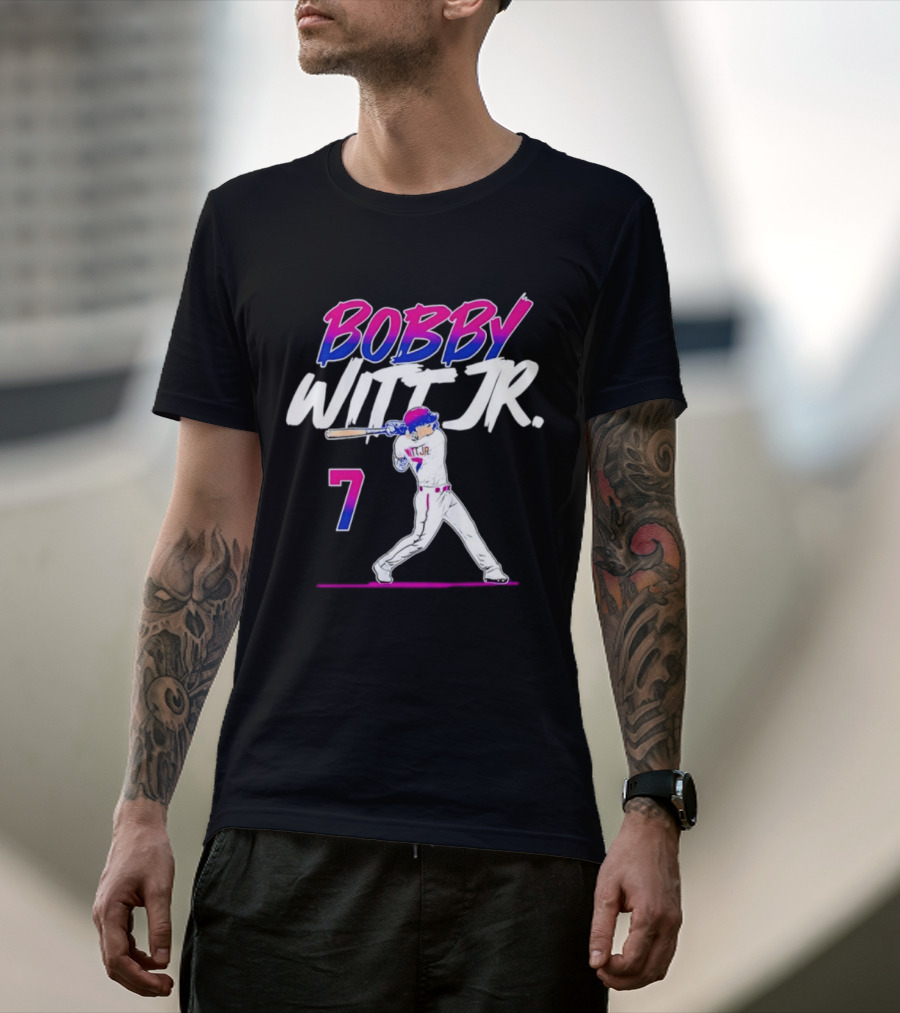 Bobby Witt Jr. 7 Kansas City Royals MLB Slugger Swing T-Shirt