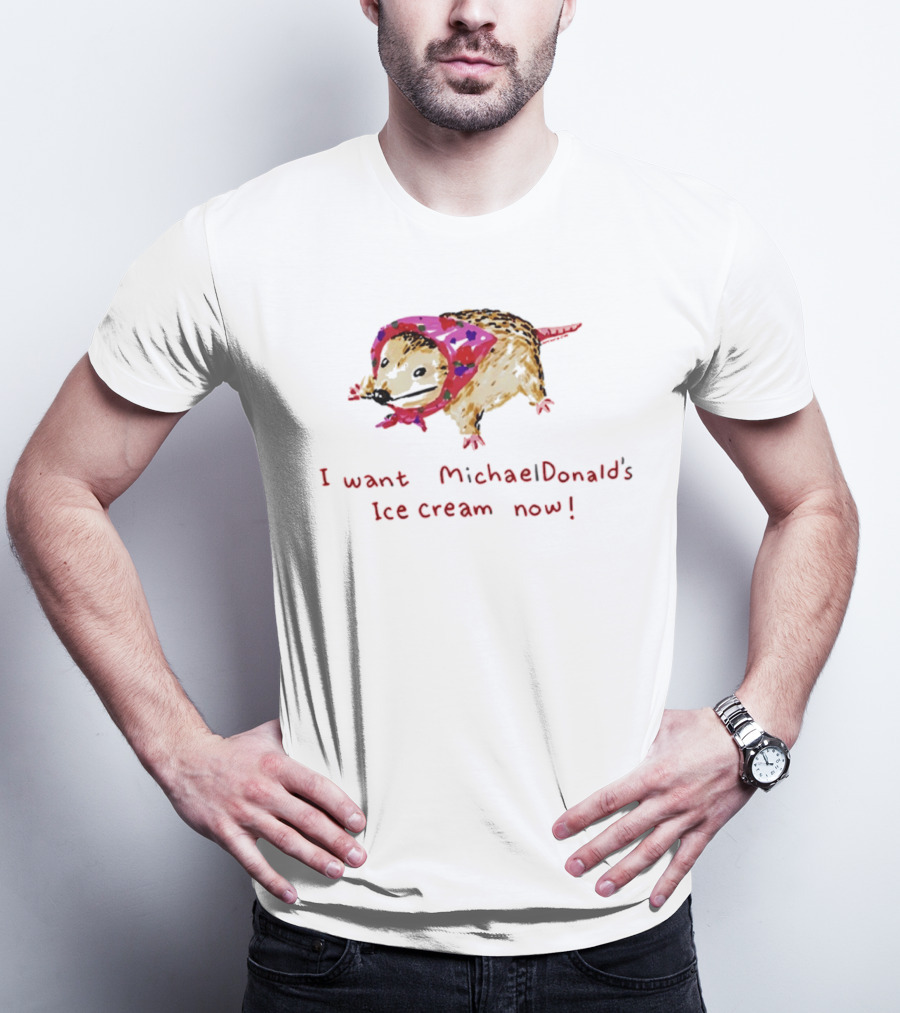I Want MichaelDonald's Ice Cream Now Opossum In Pink Bandana T-Shirt