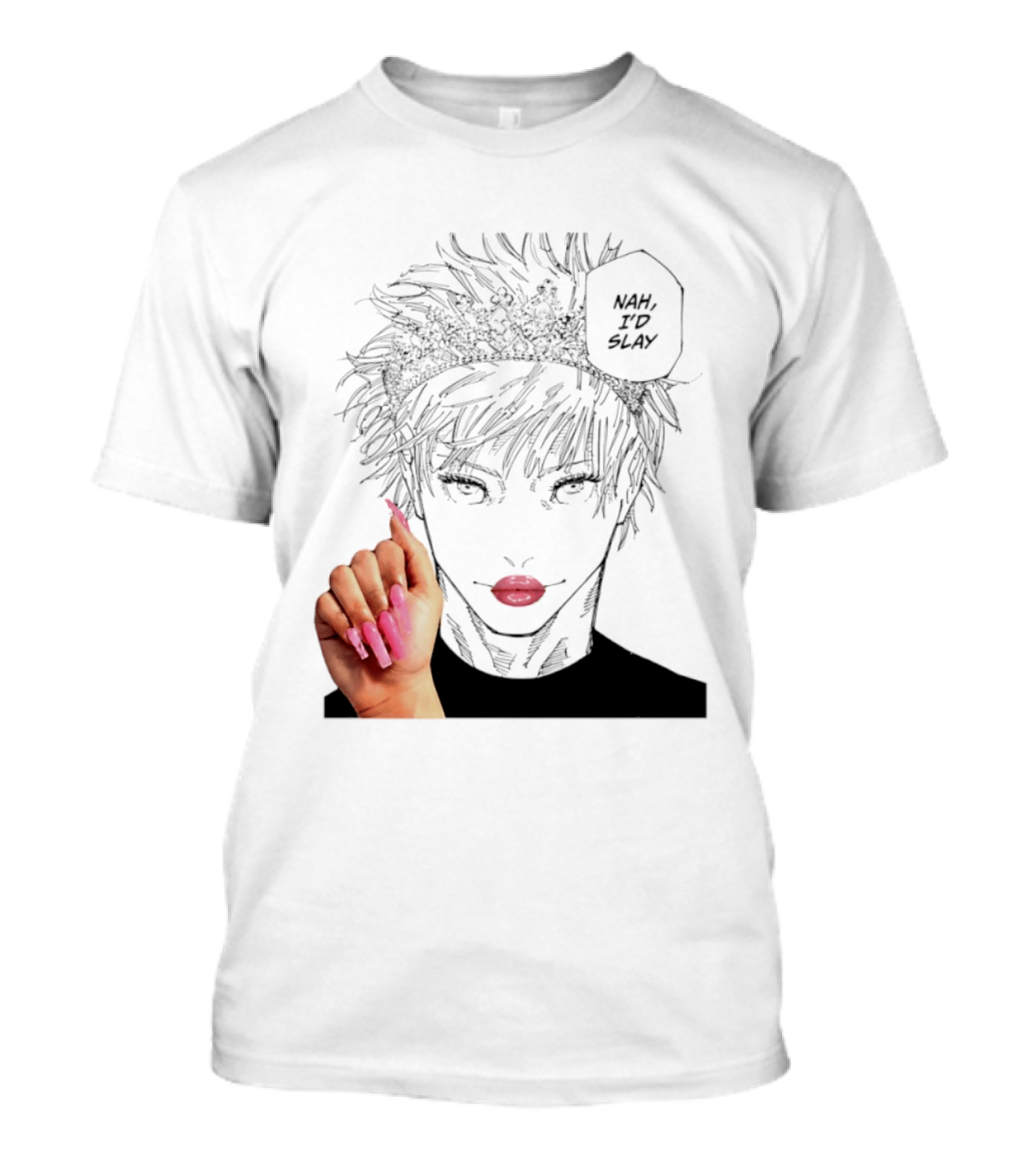 Nah I'd Slay Gojo Manga Character With Pink Lips And Nails T-Shirt