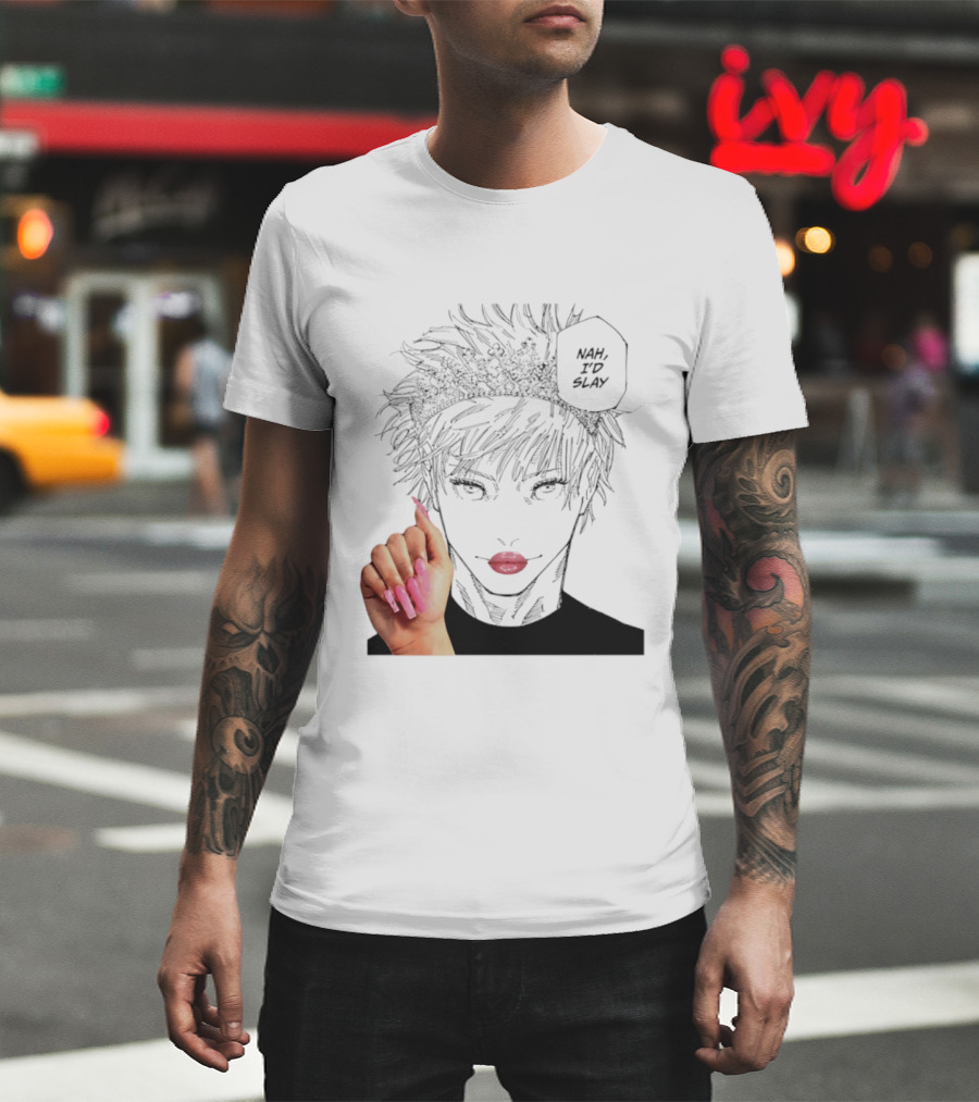 Nah I'd Slay Gojo Manga Character With Pink Lips And Nails T-Shirt