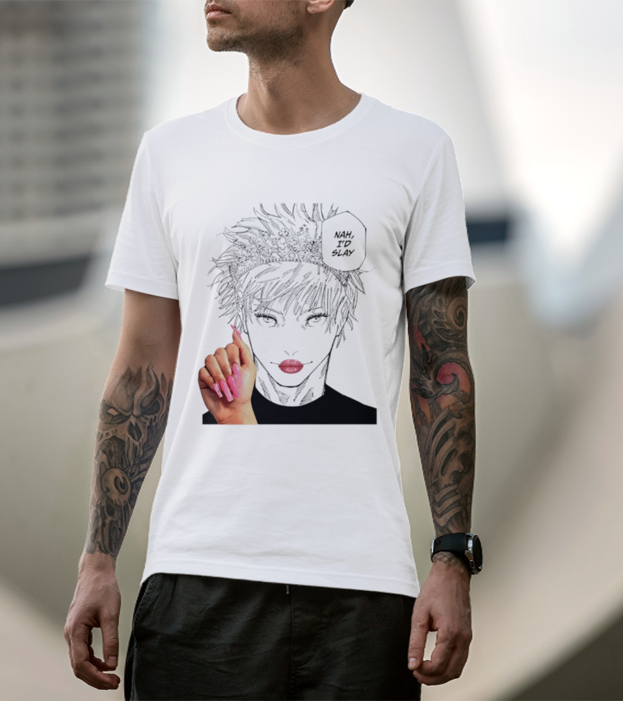 Nah I'd Slay Gojo Manga Character With Pink Lips And Nails T-Shirt