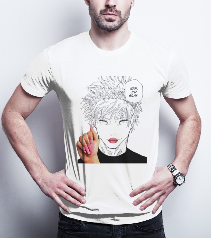 Nah I'd Slay Gojo Manga Character With Pink Lips And Nails T-Shirt