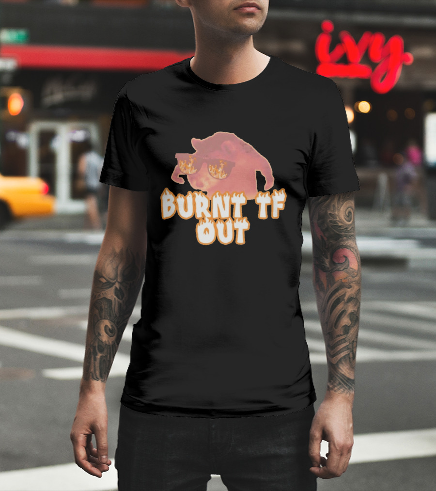 Burnt TF Out Flaming Sunglasses Meme Cat T-Shirt