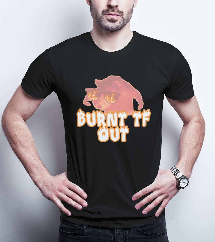 Burnt TF Out Flaming Sunglasses Meme Cat T-Shirt