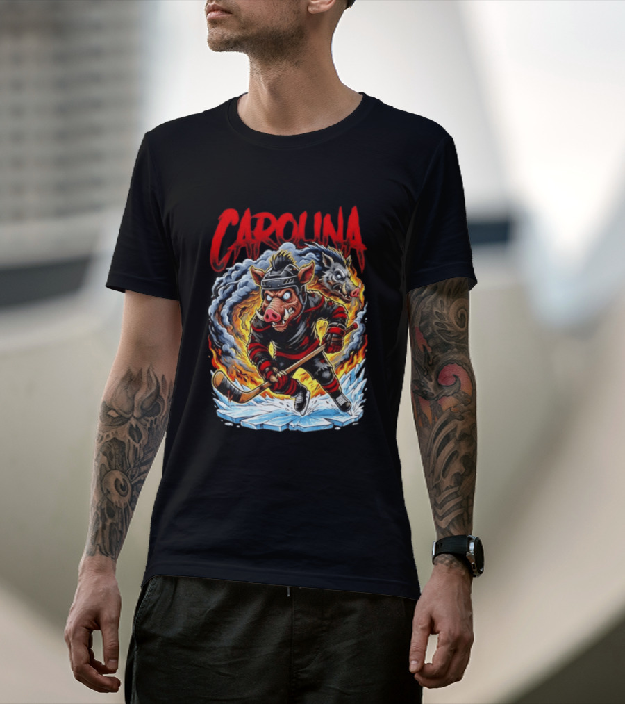 Carolina Hurricanes Stormy Hockey Player Ice Action T-Shirt