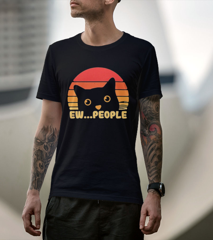 Ew People Judgmental Cat Face Stripes T-Shirt