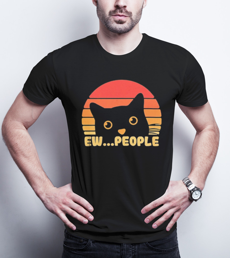Ew People Judgmental Cat Face Stripes T-Shirt