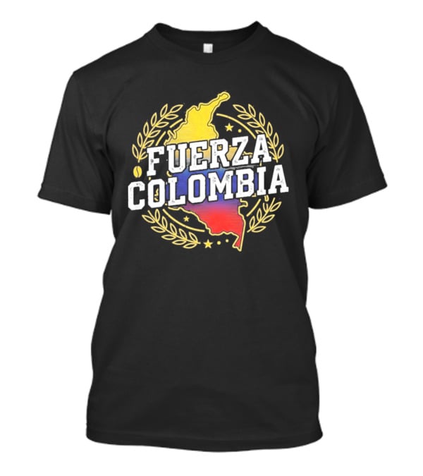 Fuerza Colombia Map Yellow Blue Red Laurel And Stars T-Shirt