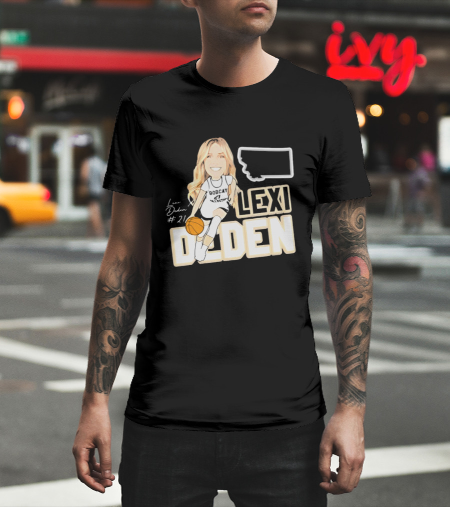 Lexi Deden 21 Bobcat Map Montana Player Caricature Basketball T-Shirt