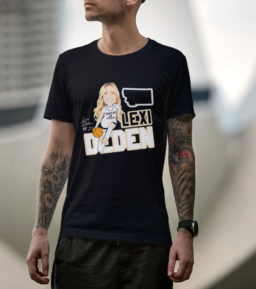 Lexi Deden 21 Bobcat Map Montana Player Caricature Basketball T-Shirt
