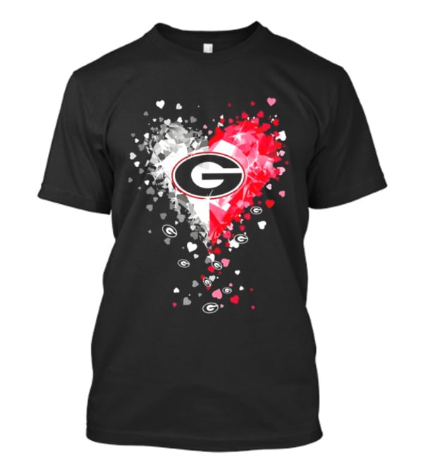 Georgia Bulldogs Heart Shaped Red And White Gemstone T-Shirt