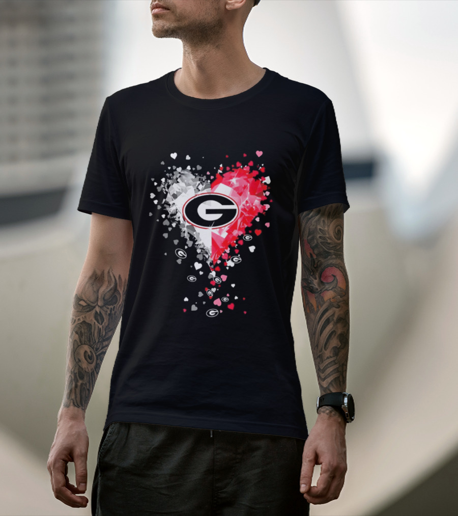Georgia Bulldogs Heart Shaped Red And White Gemstone T-Shirt