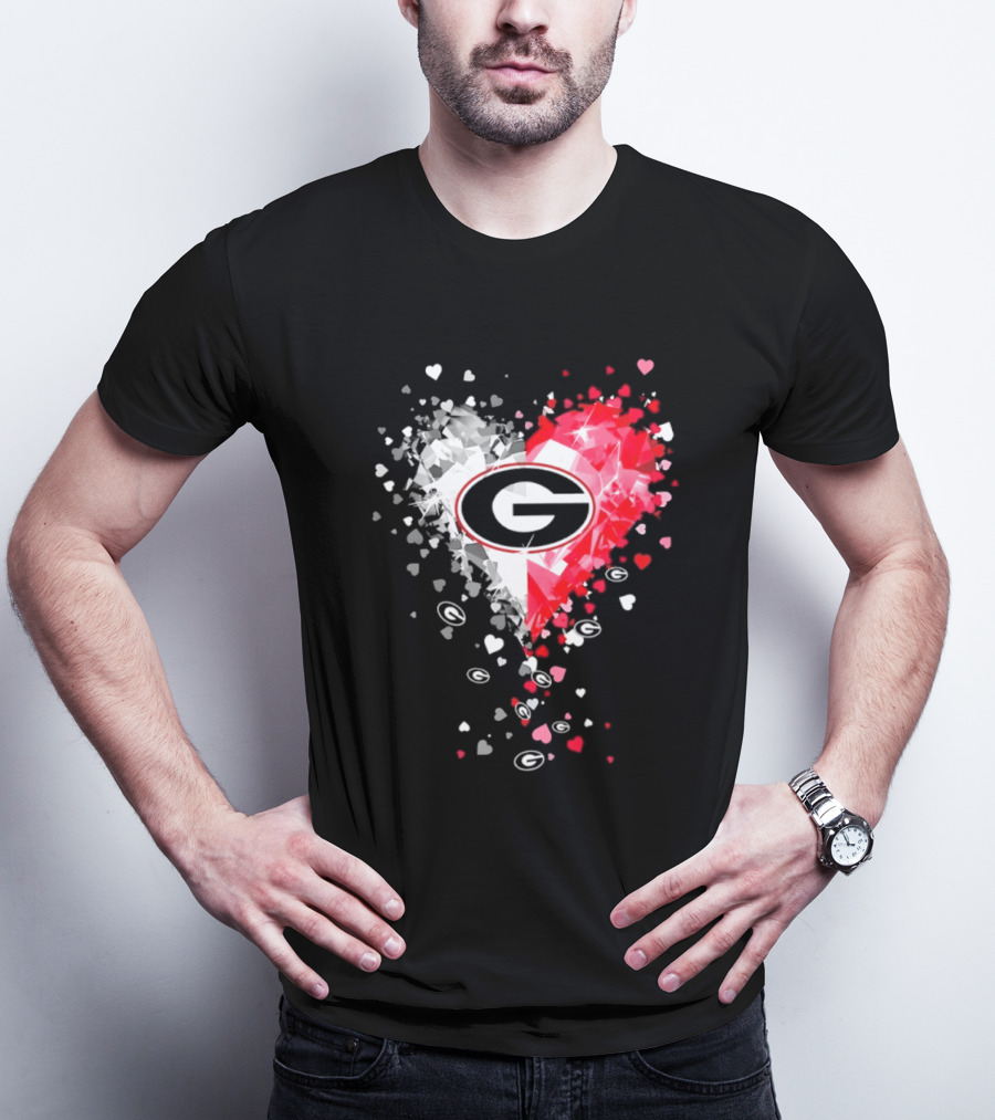 Georgia Bulldogs Heart Shaped Red And White Gemstone T-Shirt