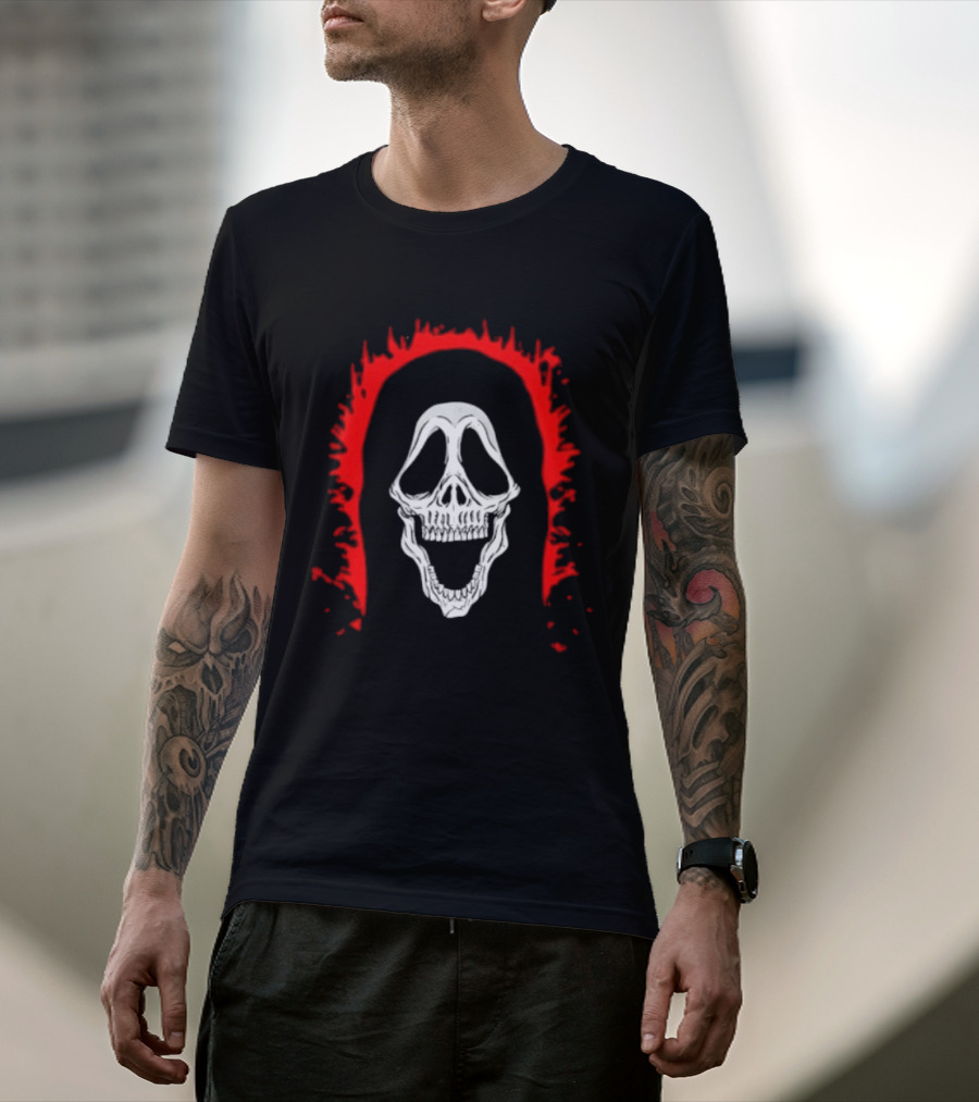 Scream Ghostface Skull Horror Halloween Blood Dripping Mask T-Shirt