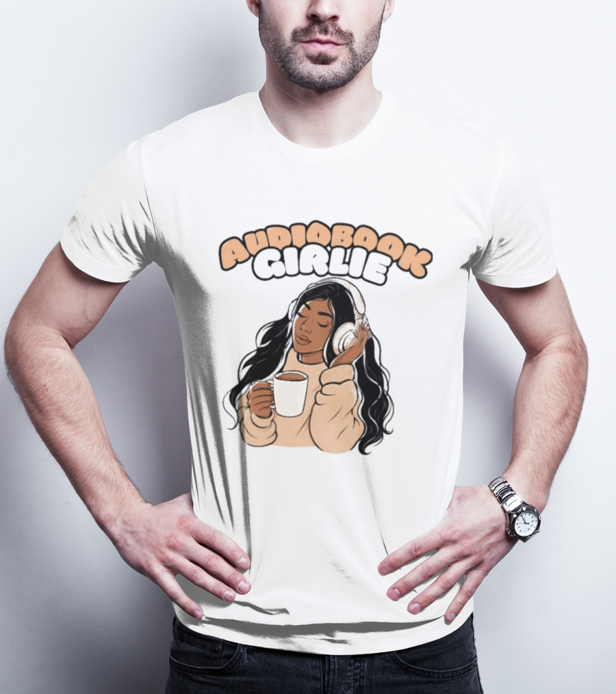 Audiobook Girlie Cozy Listening With Coffee And Headphones T-Shirt