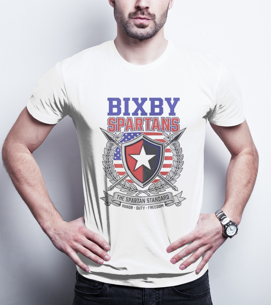 Bixby Spartans Honor Duty Freedom American Flag Shield T-Shirt
