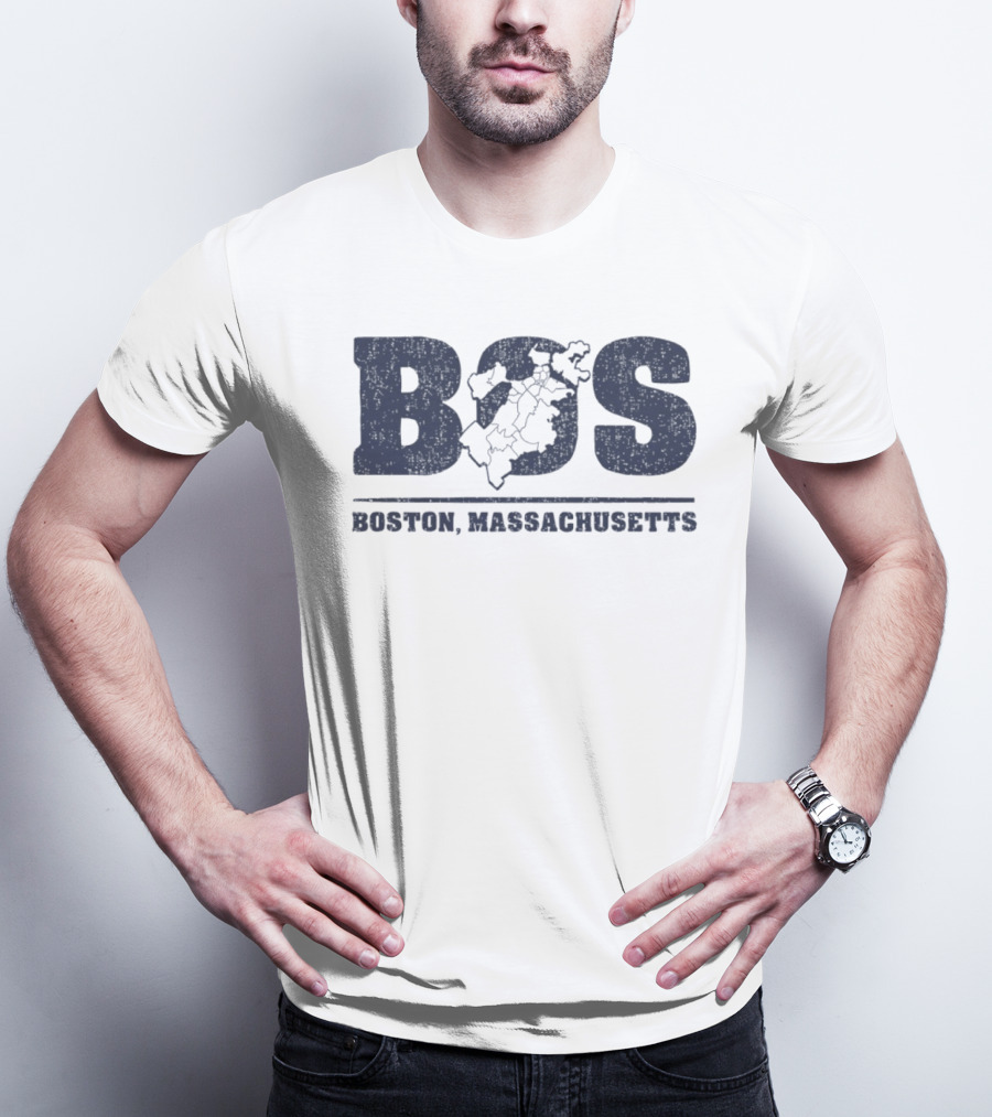 BOS Boston Massachusetts Neighborhoods Map T-Shirt