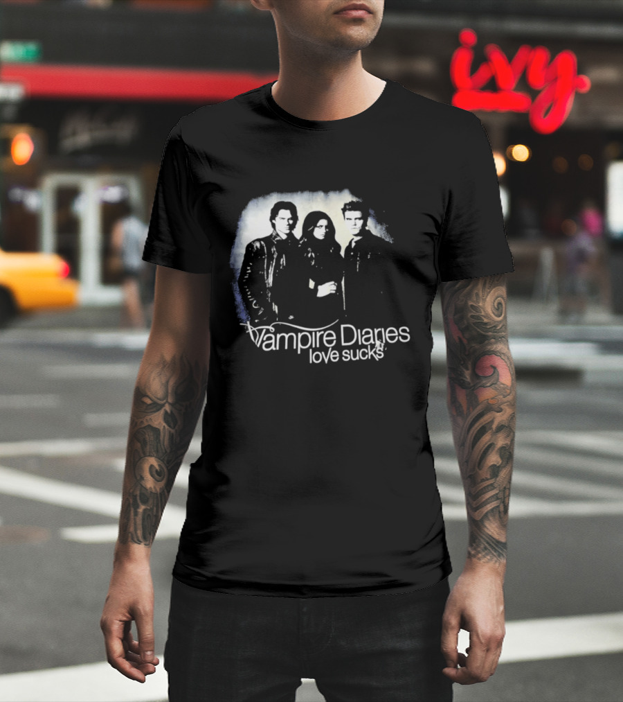 Vampire Diaries Love Sucks Damon Elena Stefan T-Shirt